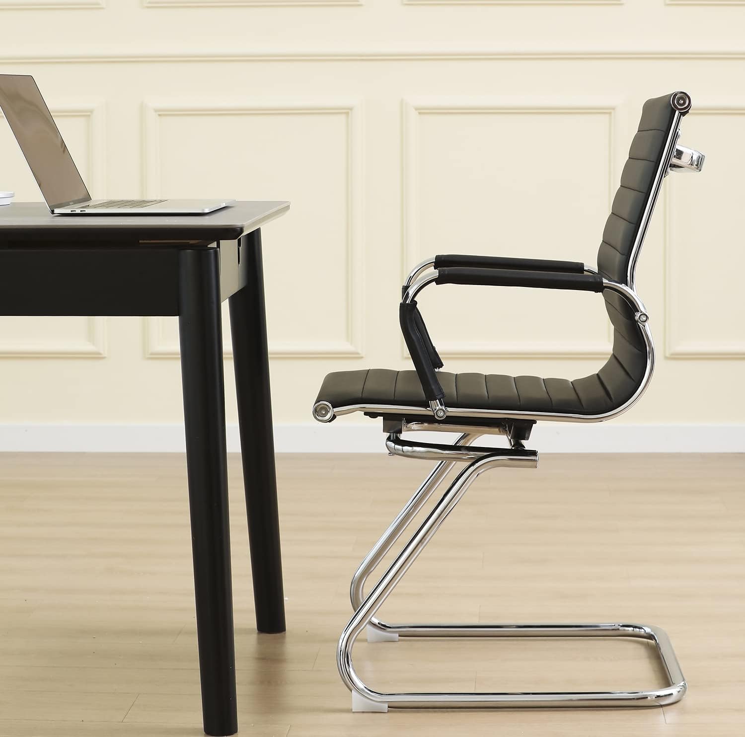 KLASIKA Office Guest Chair Leather Reception Without Wheels with Sled Base for Desk Conference Area Waiting Room Set of 1