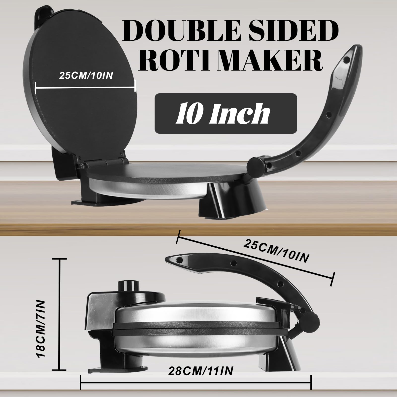 Roti Maker Machine 10" Stainless Steel Non-Stick Electric Tortilla Maker to make Indian style Chapati, Roti, Flatbread.