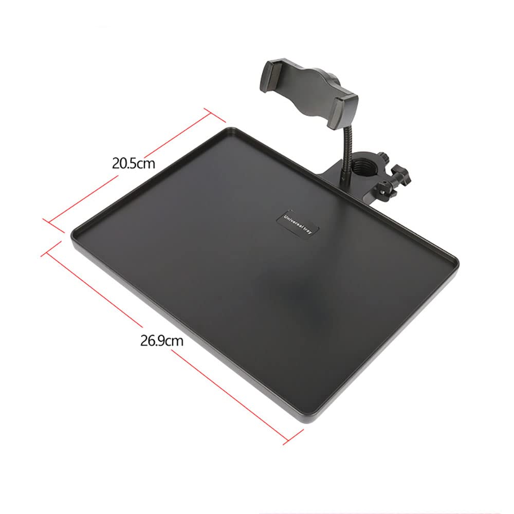 Microphone Stand Plastic Tray with Phone Holder, Music Stand Clamp-On Rack Tray Holder for Stage, Live Streaming