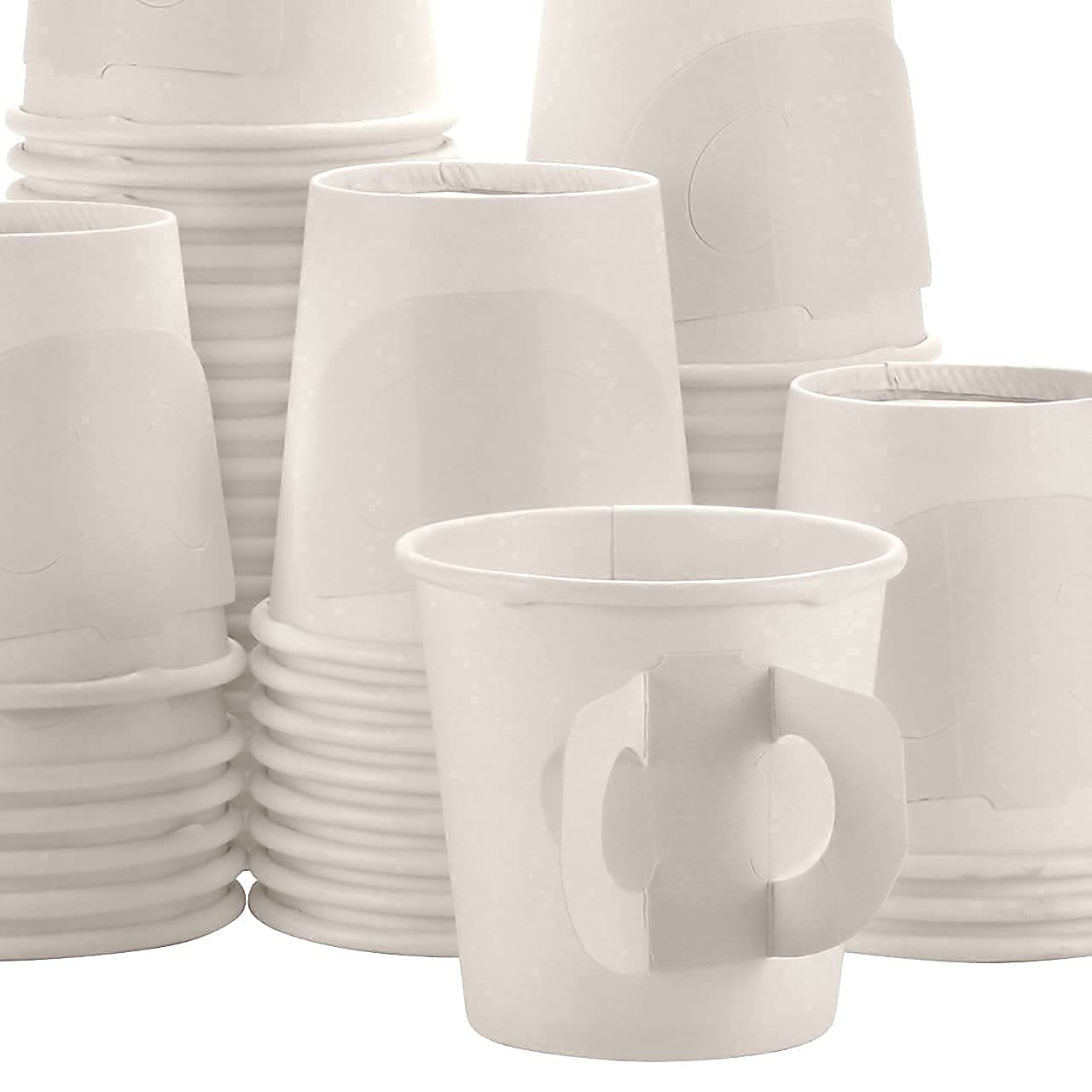 Kingzak Premium Espresso White Paper Cups with Handles - 4 oz (50 Pack) - Elegant, Eco-Friendly & Perfect for Creamy Coffee Moments