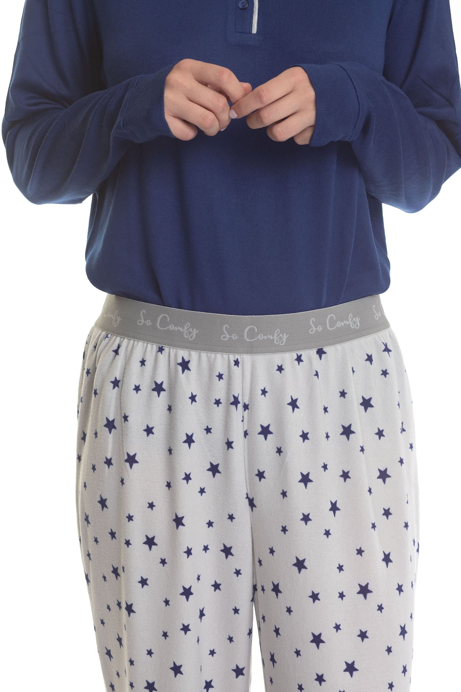 Hanes Women's Dreamscape Longsleeve Top and Pajama Bottom Butter Knit Sleep and Lounge Set, Blue/Star, Small