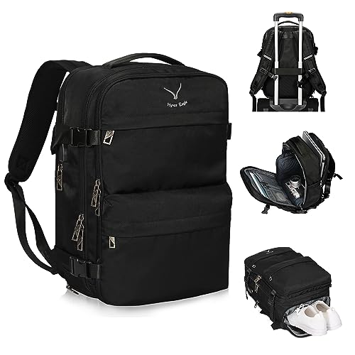 Hynes Eagle 2 in 1 Rolling Backpack 42L Backpack with Wheels Airline Approved Carry on Luggage Laptop Travel Backpack for Women Men Grey with 20L Personal Item Underseat Bag Black