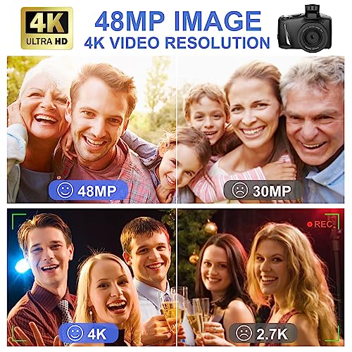 Kmnuiey 4K Digital Camera,Auto Focus 48MP Vlogging Camera for YouTube 16X Zoom Travel Portable Digital Camera with 2 Batteries