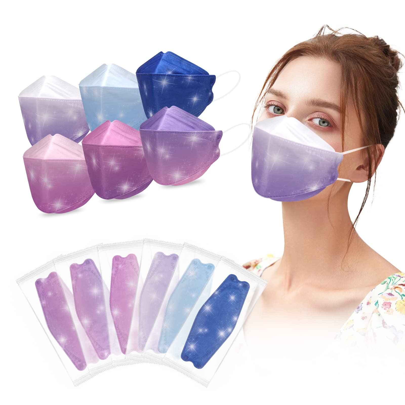 Monyus 60PCS Gradient Color Masks, 3D Disposable 4-Layer Face Masks For Adult Galaxy Design, Every Piece Individually Packaged