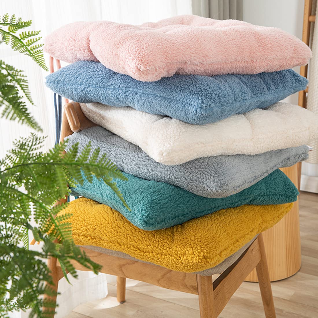 JAIJY Kitchen Chair Cushion with Ties Soft Wool Touch Seat Cushions Solid Thick Seat Pad Mat Pads Decor for Chair Office Bedroom Living Room Car (Yellow,20"x20")