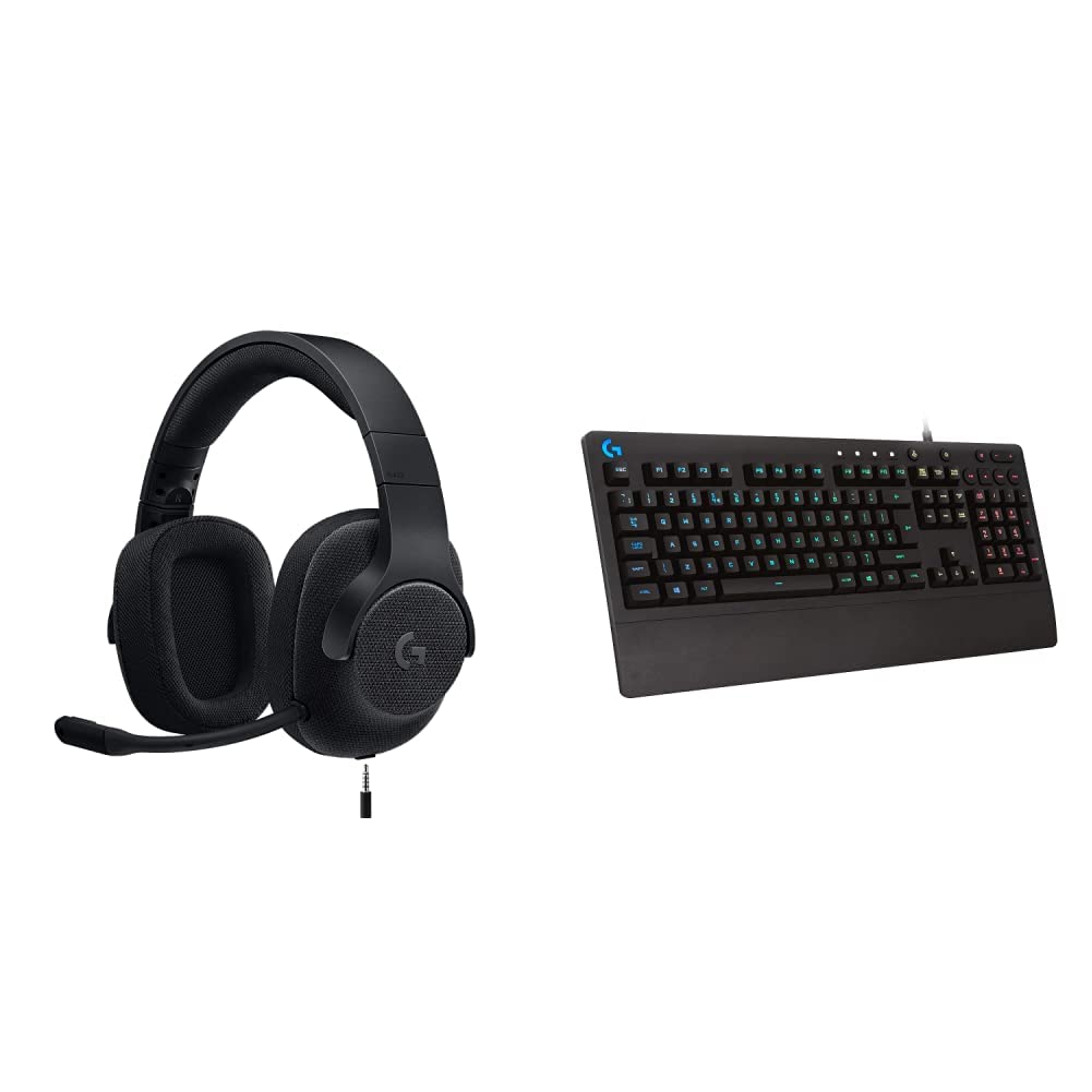Logitech G433 7.1 Wired Gaming Headset – Triple Black & 13 Prodigy Gaming Keyboard, LIGHTSYNC RGB Backlit Keys, Spill-Resistant, Customizable Keys, Dedicated Multi-Media Keys – Black