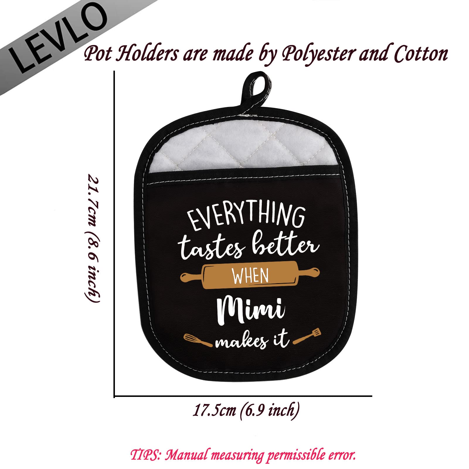 LEVLO Best Mother Father Baking Cooking Gifts Everything Tastes Better When Mimi/Grandma/Nana/Papa/Nonna/Gigi Makes It Oven Mitts (Mimi)