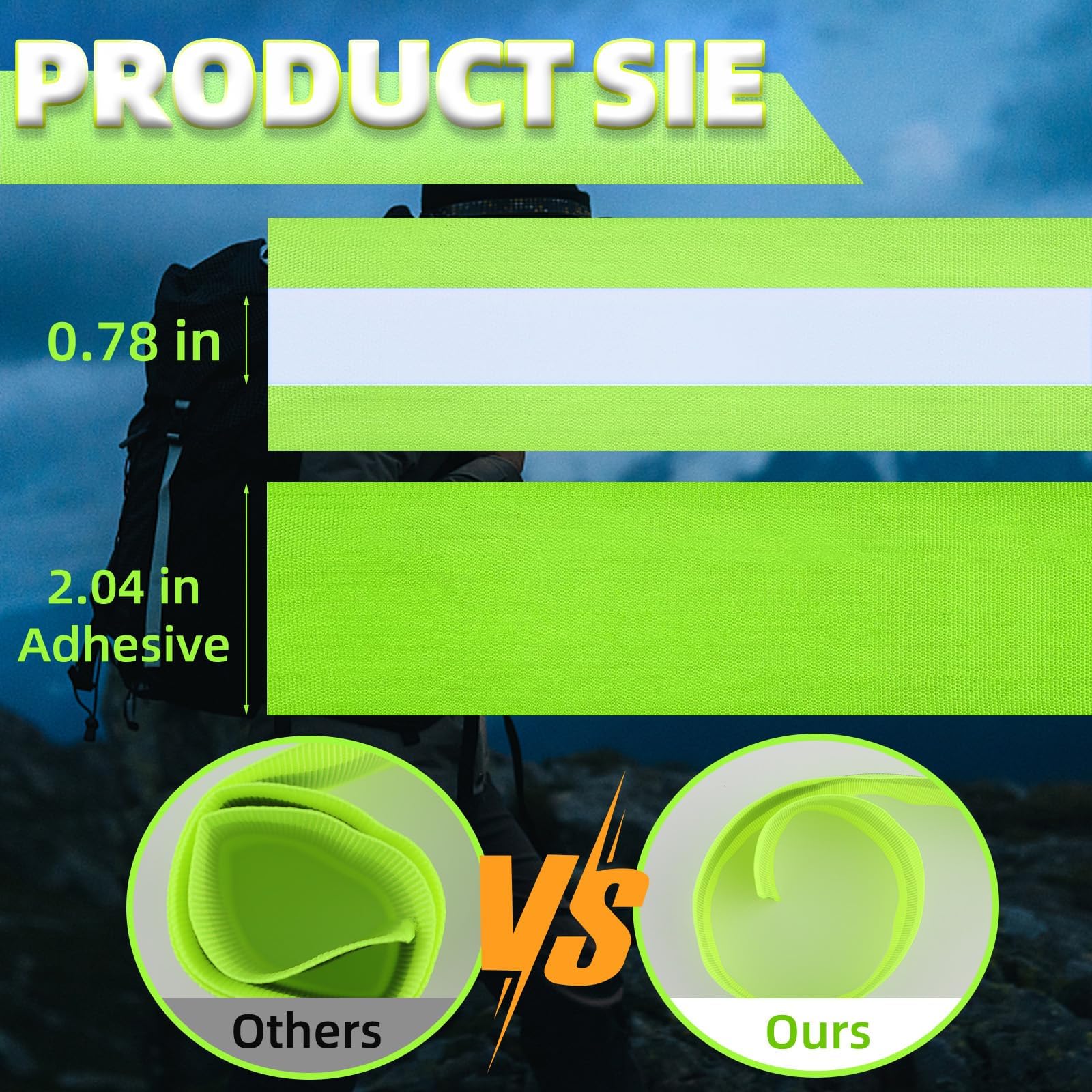 High Visibility Reflective Tape Strip 1.96in*0.79in Fabric Florescent Reflective Safety Tape Sew-on Warning Safety 16.4ft Length No Wrinkle Packaged in Roll