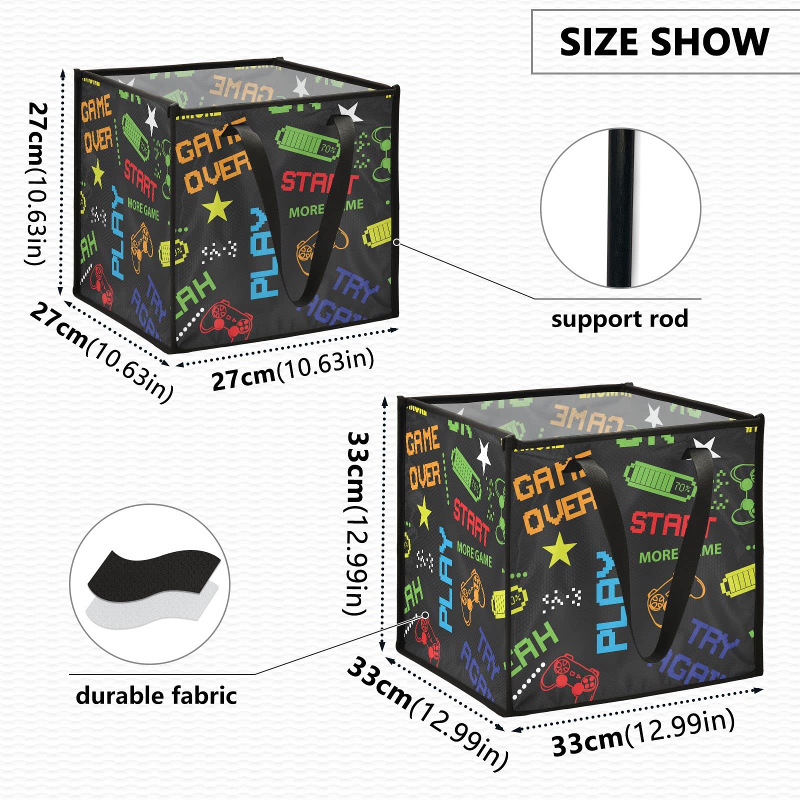 KEEPREAL Pixel Game Style Cube Storage Bin with Handles, Large Collapsible Organizer Storage Basket for Home Decorative(1Pack,13 x 13 x 13 in)