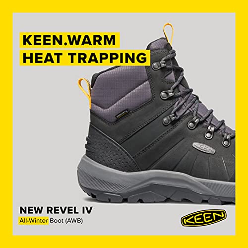 KEEN Men's Revel 4 Mid Height Polar Insulated Waterproof Snow Boots, Black/Magnet, 12