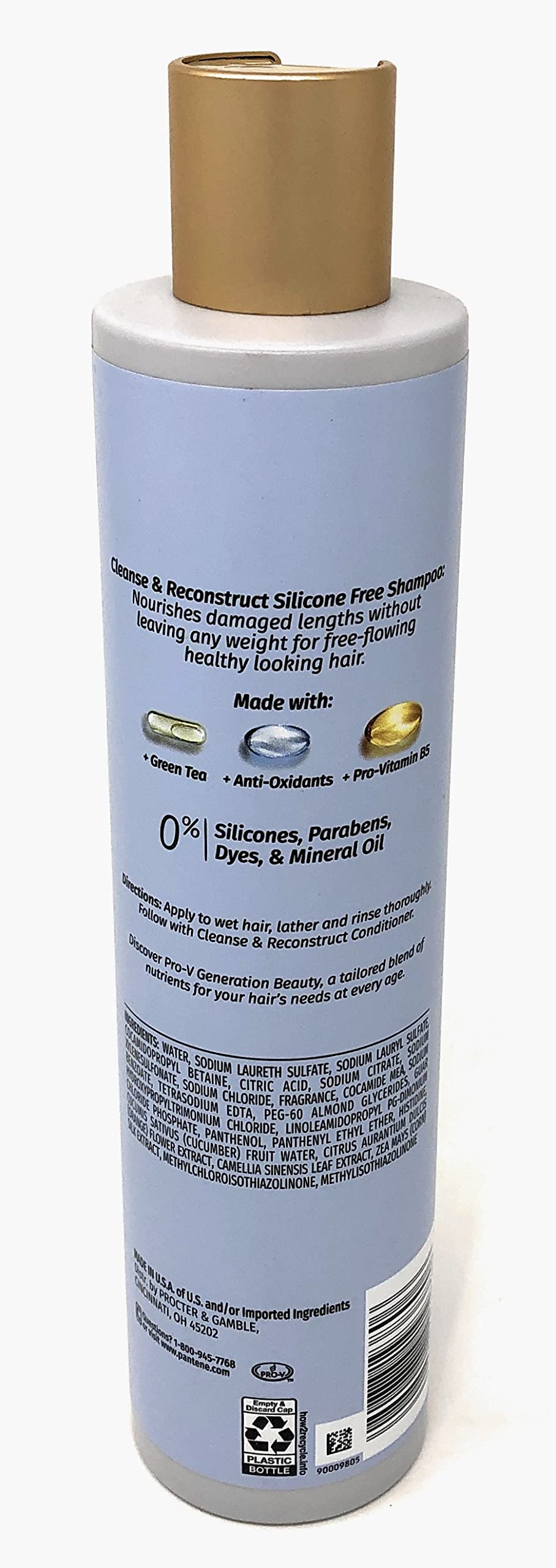 Pantene Pro-V Generation Beauty Cleanse & Reconstruct Silicone Free Shampoo with Green Tea for Greasy Roots and Damaged Lengths, 9.6 OZ