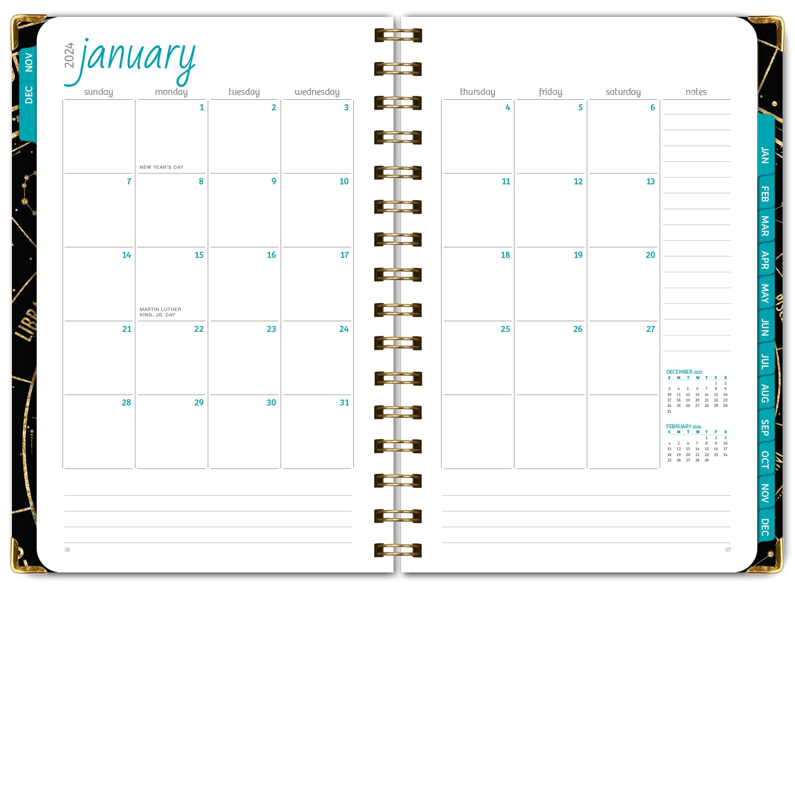 HARDCOVER 2024 Planner: (November 2023 Through December 2024) 5.5"x8" Daily Weekly Monthly Planner Yearly Agenda. Bookmark, Pocket Folder and Sticky Note Set (Zodiac)