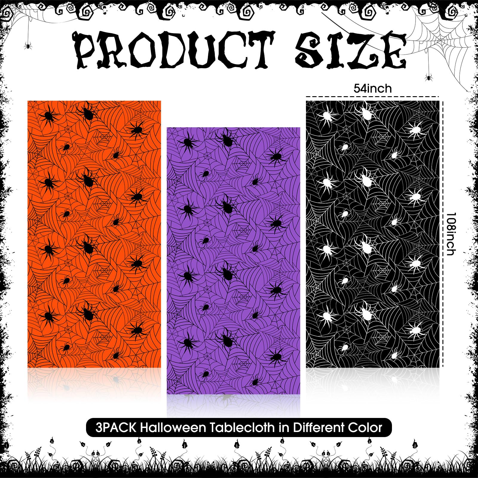 Oudain 3 Pcs Halloween Plastic Spider Web Tablecloth 54'' x 108'' Rectangular Spiderweb Table Cloth Disposable Waterproof Cobweb Table Cover for Halloween Birthday Party Decor, Black Purple Orange