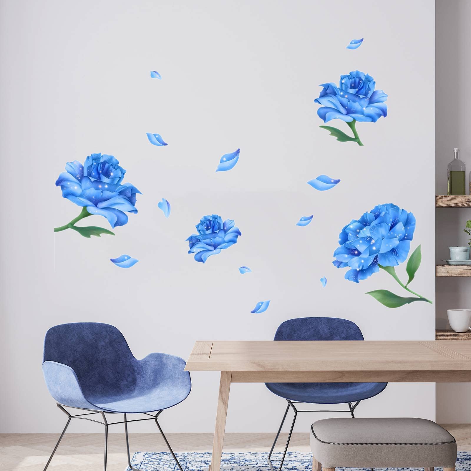 Pink Roses Flower Wall Decals Wall Stickers for Bedroom Wall Art Mural for Living Room Nursery Wall Decor