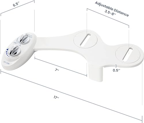 Self-Cleaning Nozzle, Fresh Water Non-Electric Bidet Attachment for Toilet Seat, Adjustable Water Pressure, Rear Wash (White)