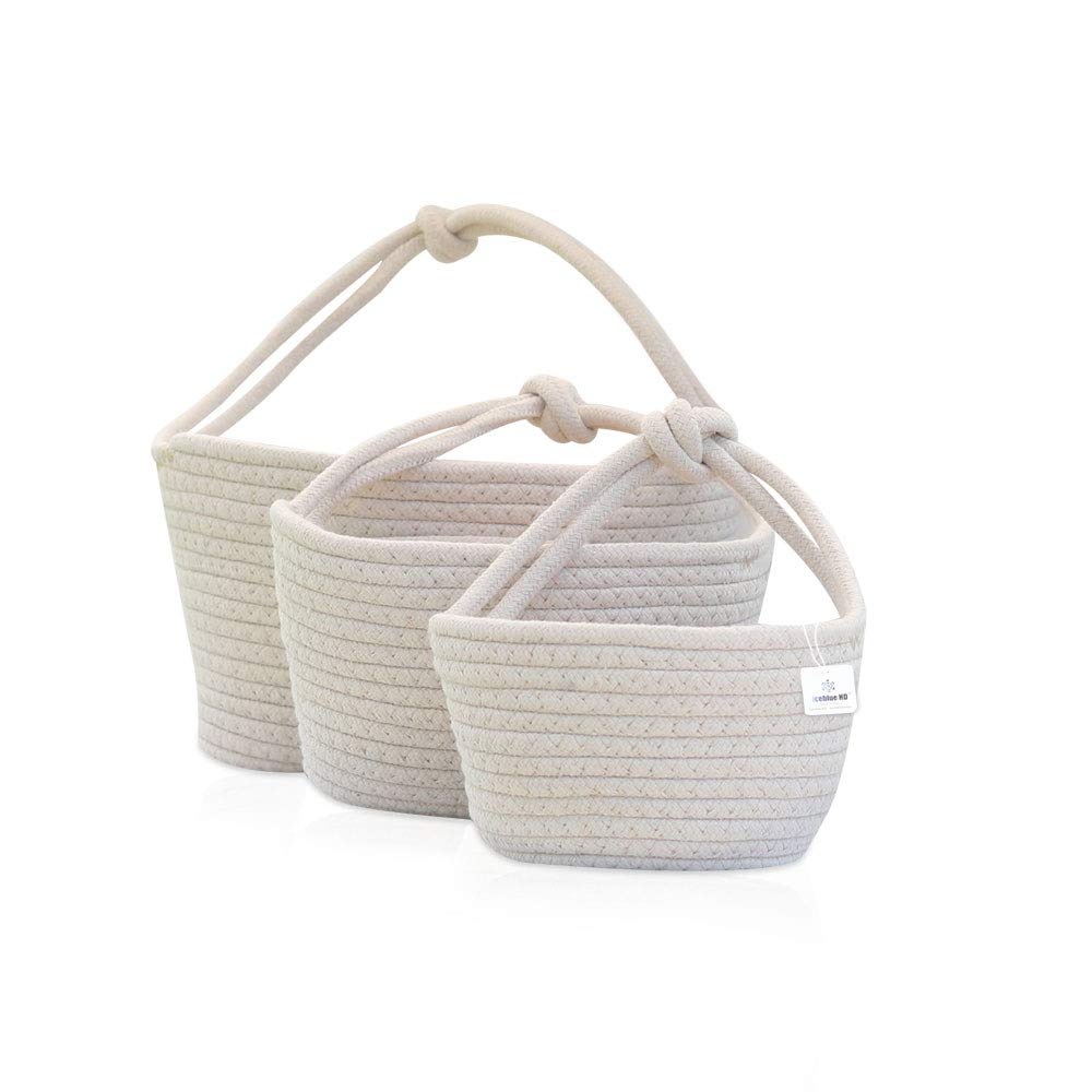 ICEBLUE HD Set of 3 Cotton Rope Baskets Handle Storage Baskets Wall Hanging Woven Baskets Bathroom Hanging Baskets Wall Woven Baskets 3 Size-Beige