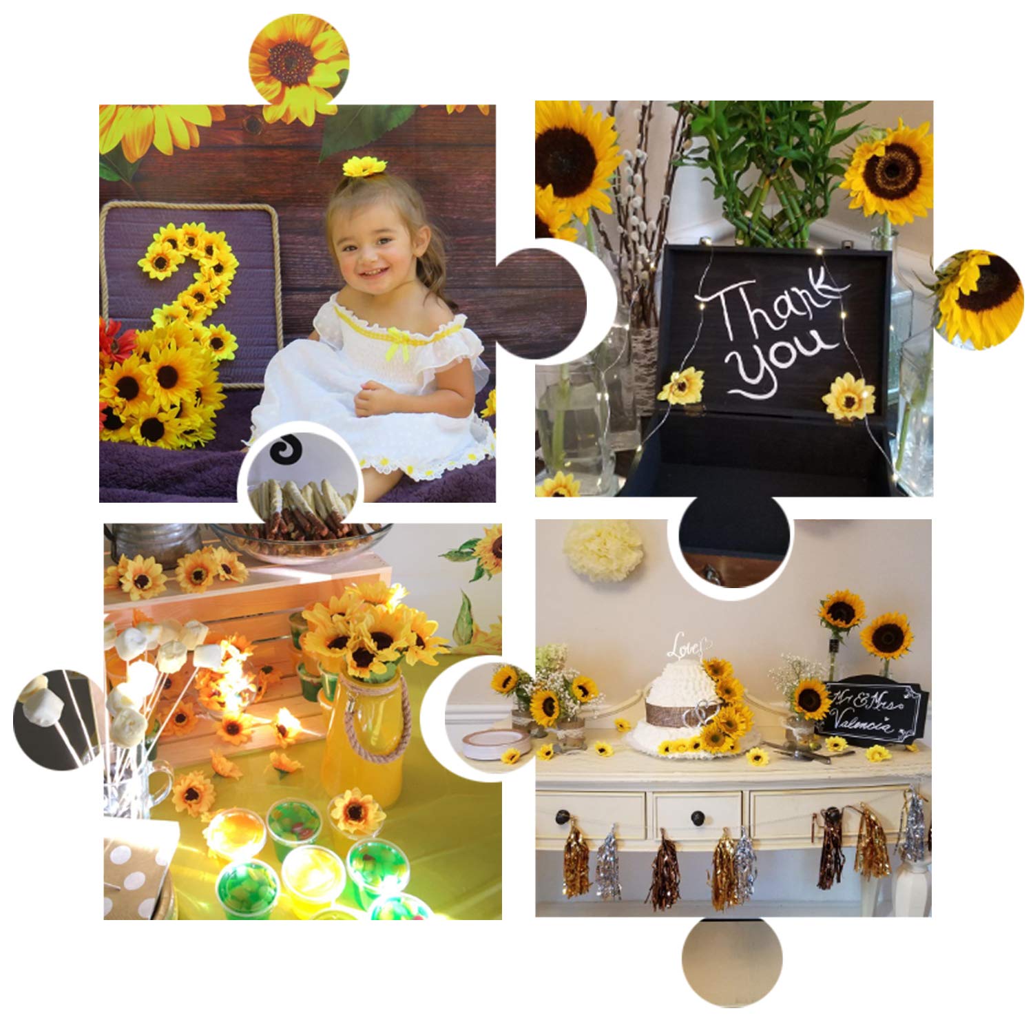 HONBAY 50PCS 7cm/2.75inch Artificial Silk Yellow Sunflower Heads Fabric Floral for Home, Wedding, Garden, Craft Projects