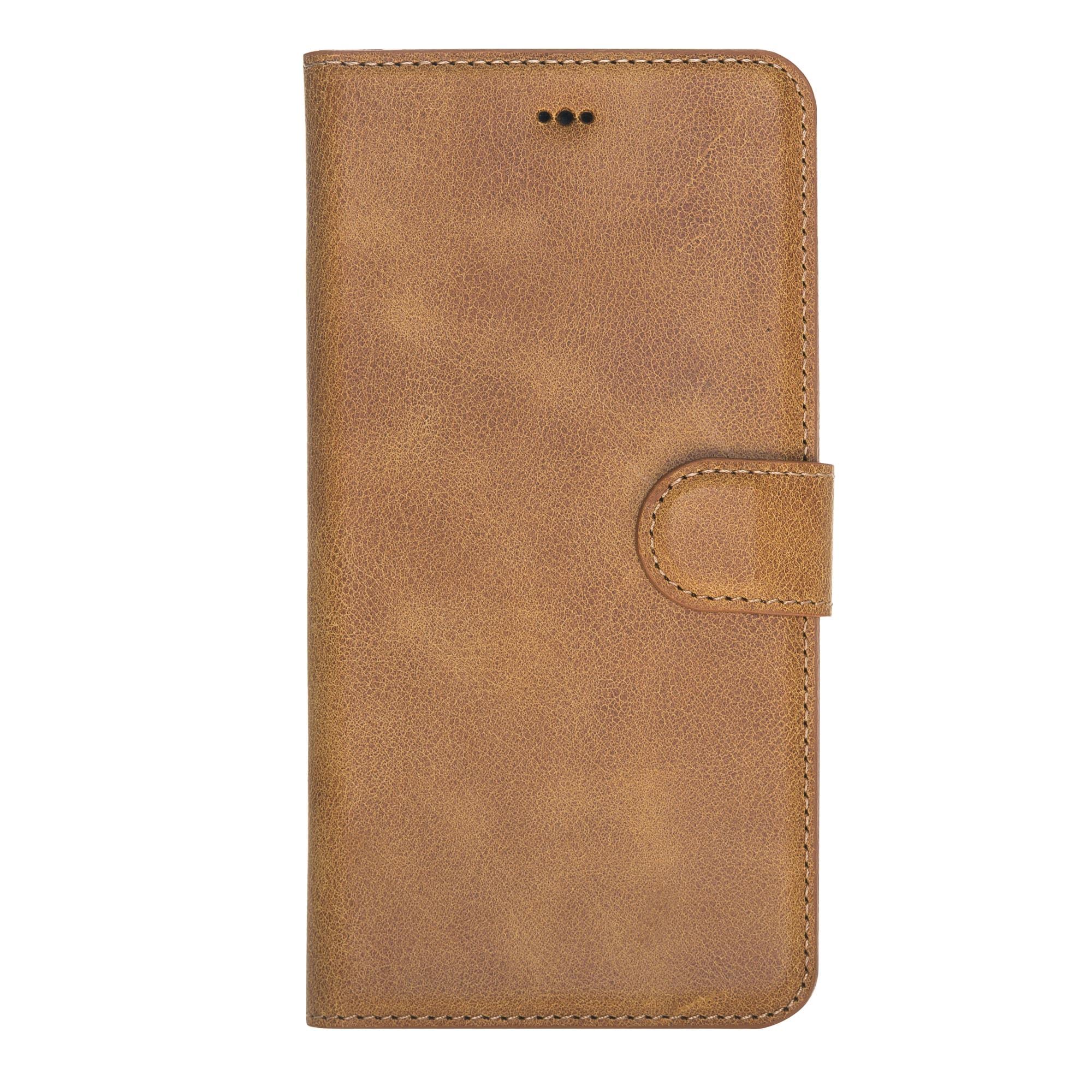 HARDISTON Compatible With iPhone XR Wallet Case, Handmade Genuine Leather, Detachable Magnetic Flip Cover Card Holders, Customizable, Horizontal Kickstand, Wireless Charging, (Amber)