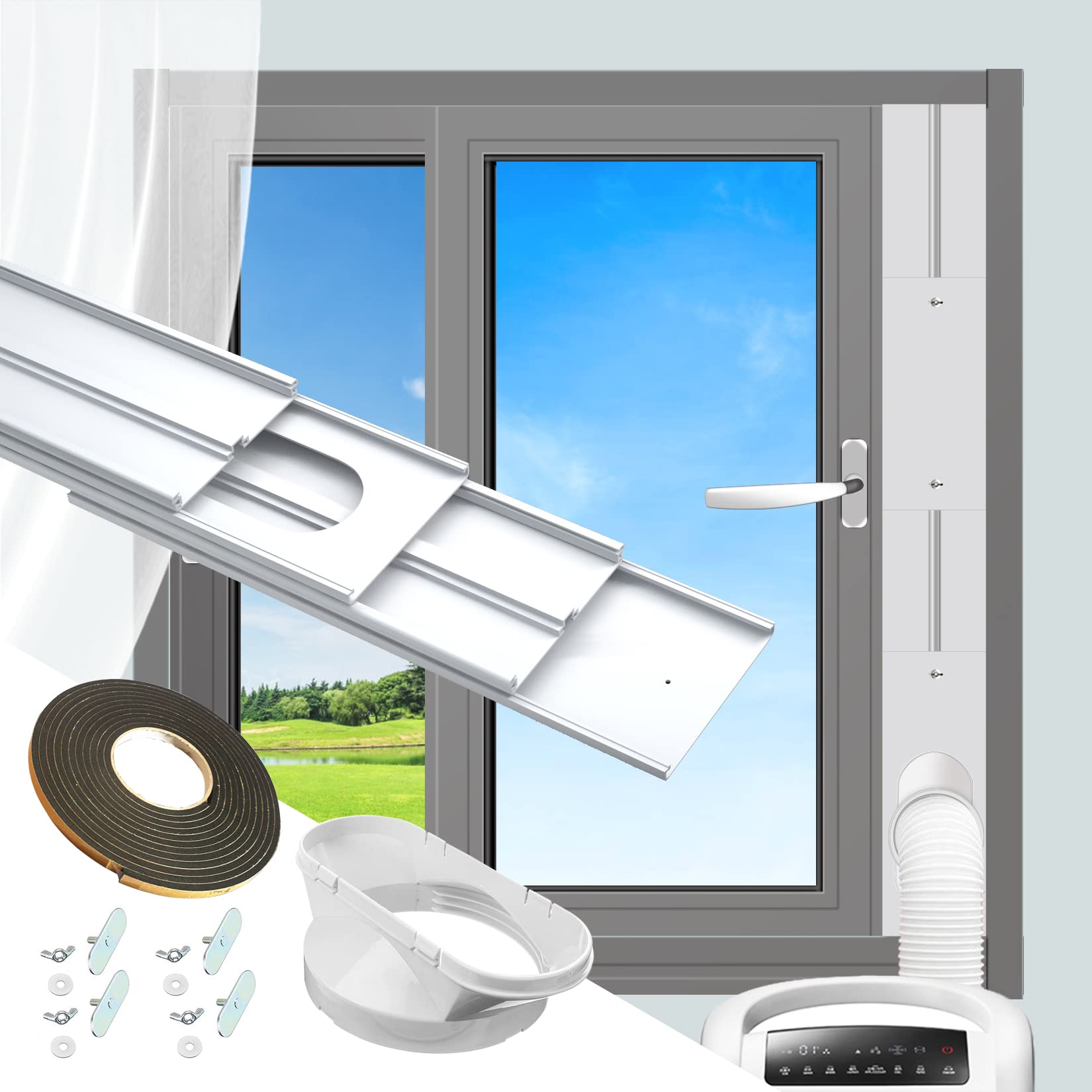 gulrear Portable air Conditioner Window kit Universal Portable AC Window Vent kit with 4 Plates Seamless Slot Style Portable ac Window kit Adjustable Length from 20" to 62" Suit for 5.0" Exhaust Hose