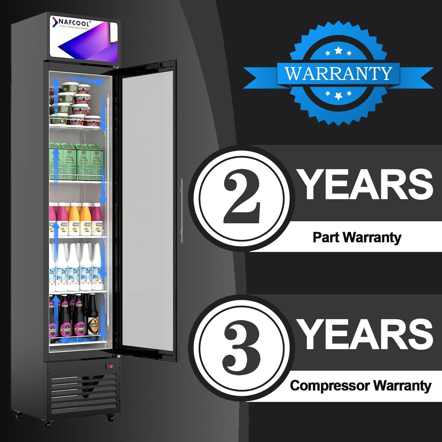 NAFCOOL Commercial Beverage Refrigerator Display Fridge,6 Cu Ft Small Slims Single Glass Door Merchandiser Drink Cooler with LED Light Adjustable Shelves,ETL and NSF Approval