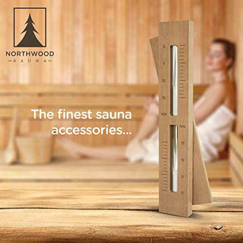 NORTHWOOD Sauna Sand Timer - Handmade from Canadian Red Cedar Wood - Wall Mounted Rotating 15 Minutes Hourglass Timer with White Sand