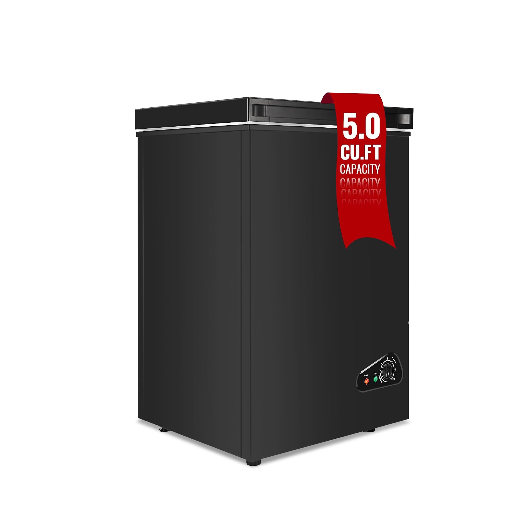 Small Chest Freezer 5 Cubic Feet, Mini Deep Freezer with Removable Baskets and Defrost Water Drain, 7 Adjustable Temperature, Top Open Door Compact Freezer Black for Home Office Use