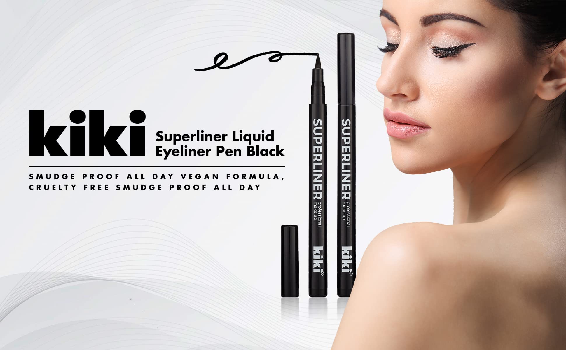 kiki Superliner Liquid Eyeliner Pen Black, Smudge proof All Day Vegan Formula, Cruelty Free Smudge Proof All Day