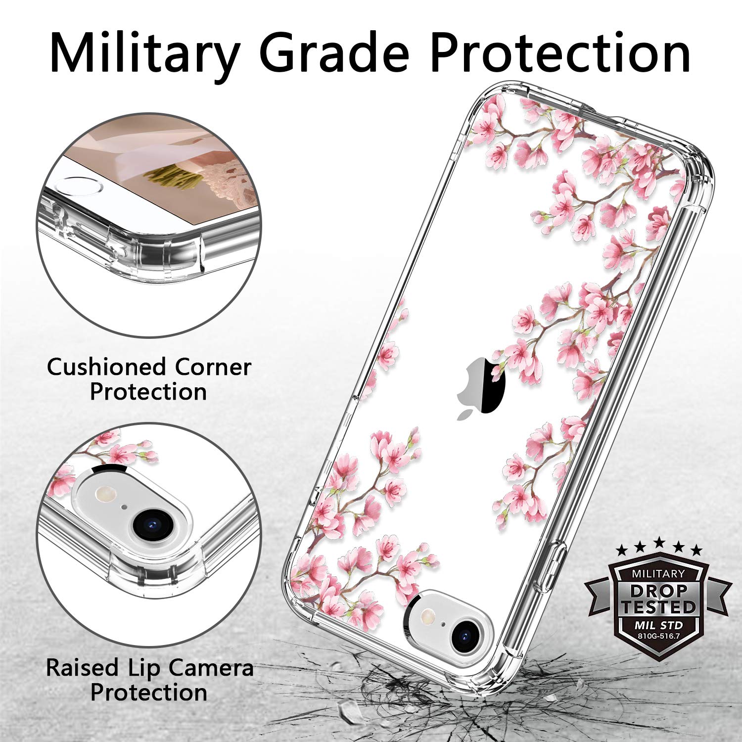 ICEDIO iPhone SE 2022 Case,iPhone SE 2020 Case,iPhone 8 Case,iPhone 7 Case with Screen Protector,Clear TPU Cover with Fashion Designs for Girls Women,Protective Phone Case Nice Florals