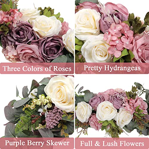 HiiARug Artificial Rose Flower Swag, 31 Inch Decorative Swag with Dusty Rose Hydrangeas Eucalyptus Leaves for Home Room Garden Lintel Wedding Arch Party Decor (Ivory Dusty Rose,31")