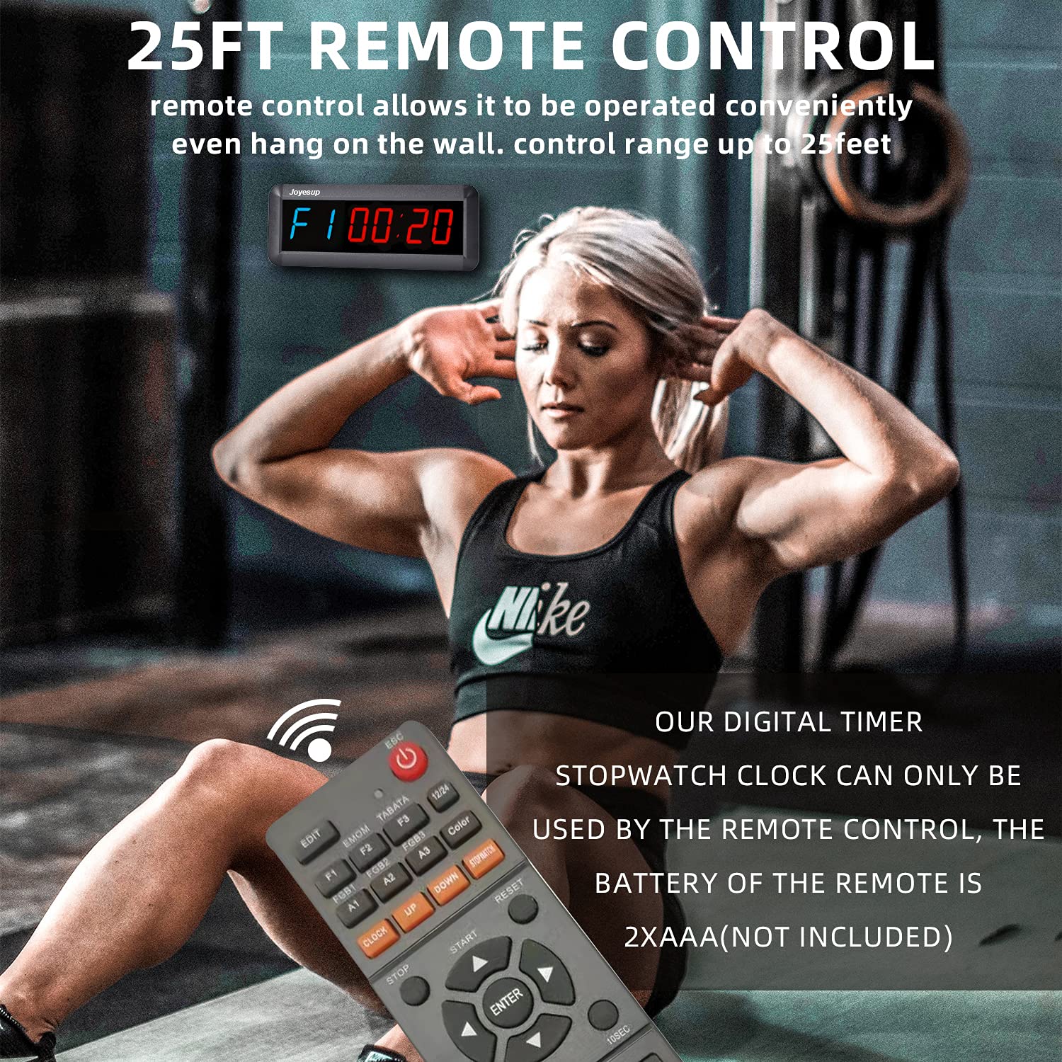 Joyesup Gym Timer LED Interval Timer, Ultra-Clear with Remote Count Down/Up Wall Clock Stopwatch, Work with Power Bank for Outdoor Workout and Home Gym Garage Fitness, EMOM, Tabata