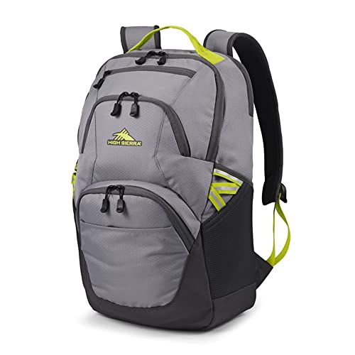 High Sierra Swoop SG Backpack, Travel or Work Laptop Bookbag with Drop Protection Pocket, and Tablet Sleeve, One Size, Steel Grey/Neon Green