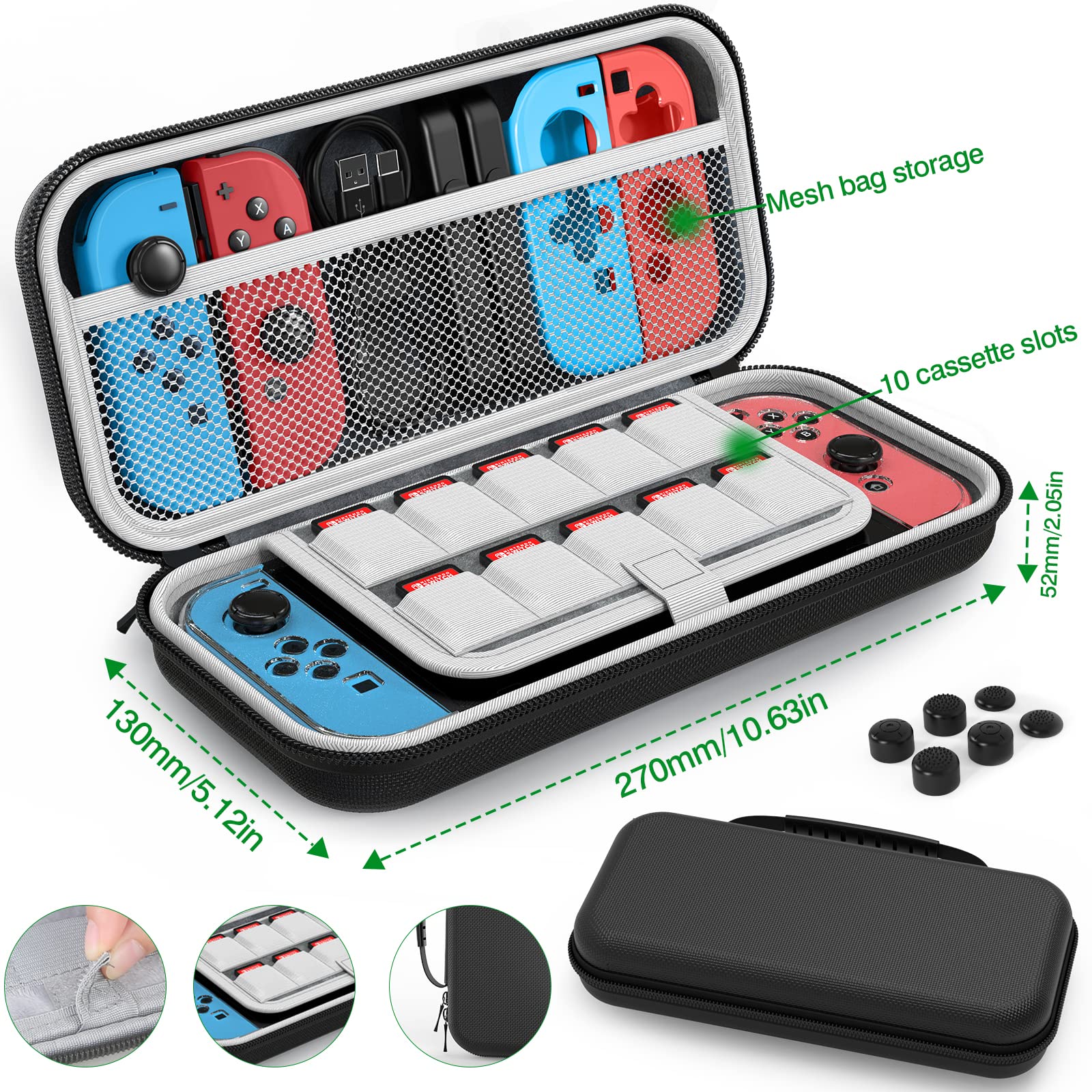 Mooroer Switch Accessories Bundle Compatible with Nintendo Switch, 27 in 1 Gift Kit with Carrying Case, Dockable Protective Case Cover, Screen Protector, Joycon Grip, Steering Wheel & More (Red&Blue)
