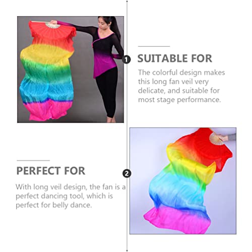 JOPESA Belly Dancing Fan Long Silk Yangko Fan Silk Fan Veils Dance Folding Fan Women Chinese Belly Dance Fan for Halloween Carnival Performance/471