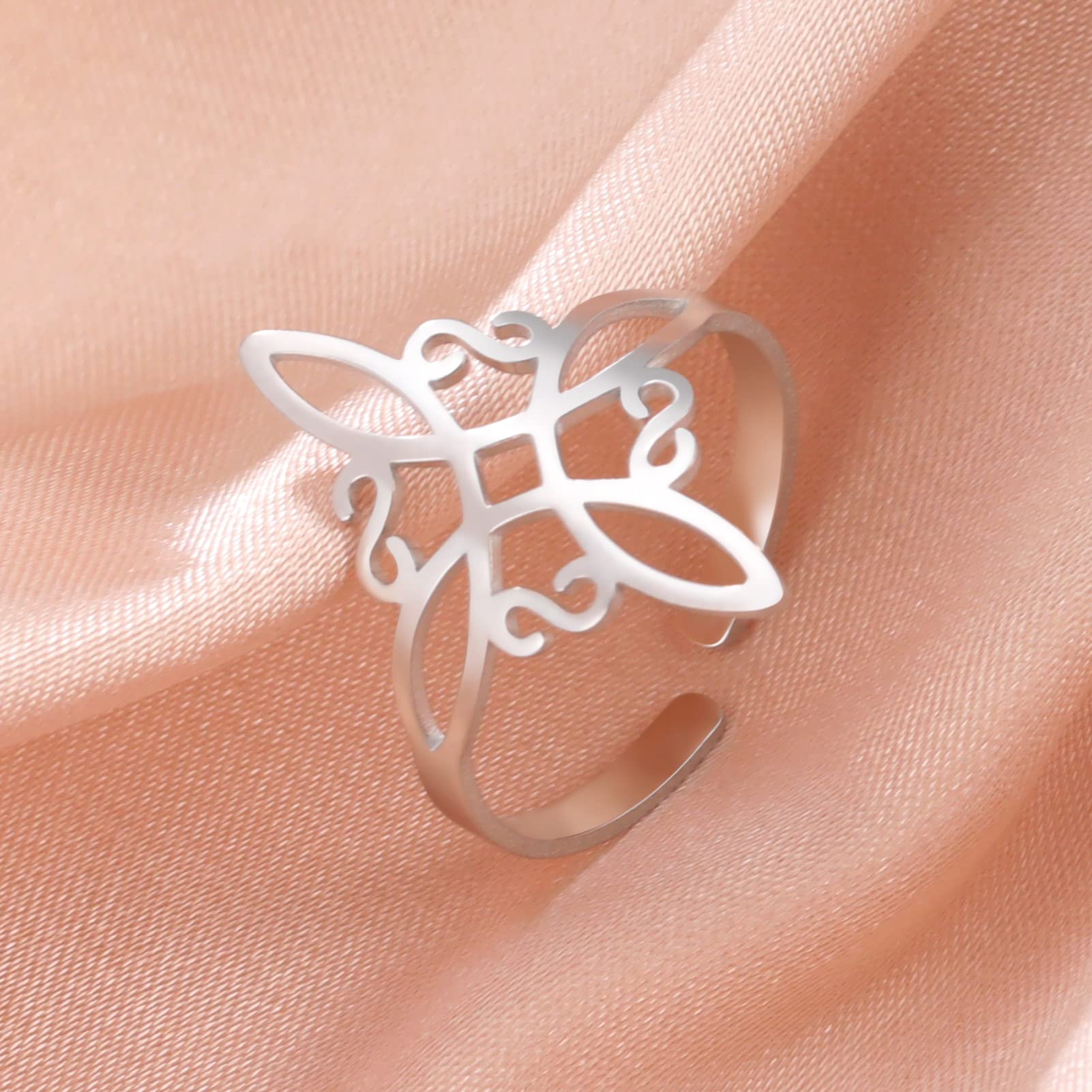 LIKGREAT Witches Knot Ring Adjustable Irish Celtic Knot Rings For Women Witchcraft Pagan Wiccan Jewelry For Women (silver)