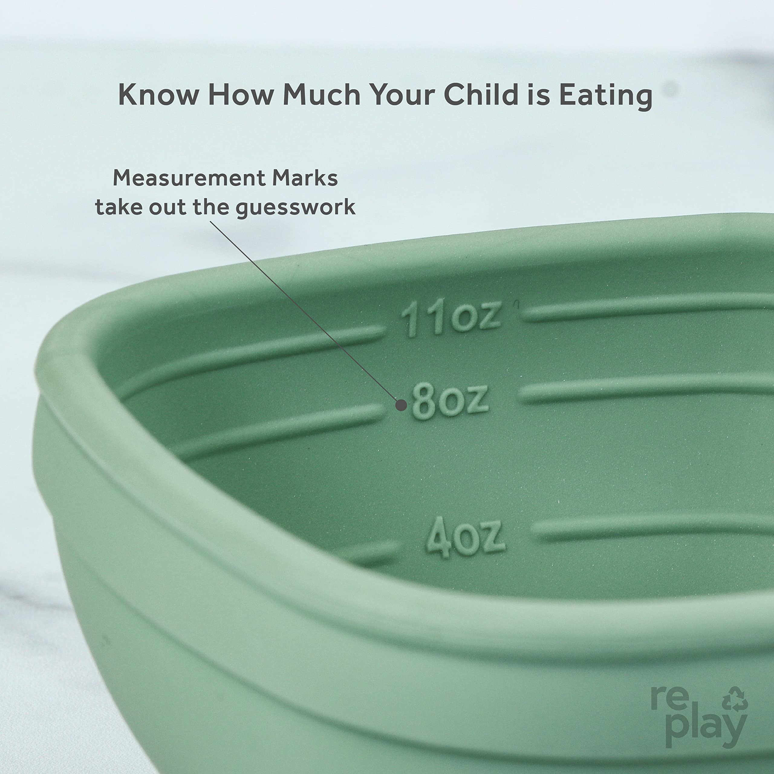 Re Play Sustainables Silicone 11 oz. Suction Bowl with Silicone Press In Lid - Made with Medical-Grade Platinum Silicone - With Lid - Sage