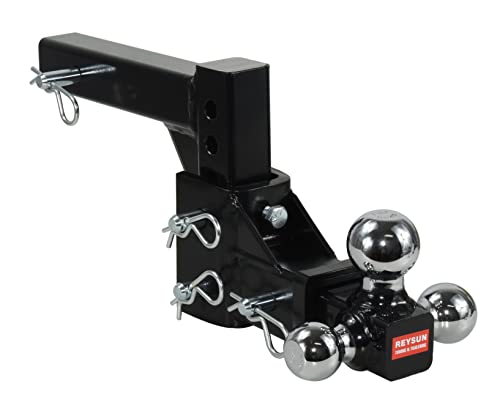 REYSUN Adjustable Trailer Hitch 864193 Tri Ball Mount, Chrome Trailer Ball Hitch with Solid Shank, 5-3/4" Drop Hitch Receiver…