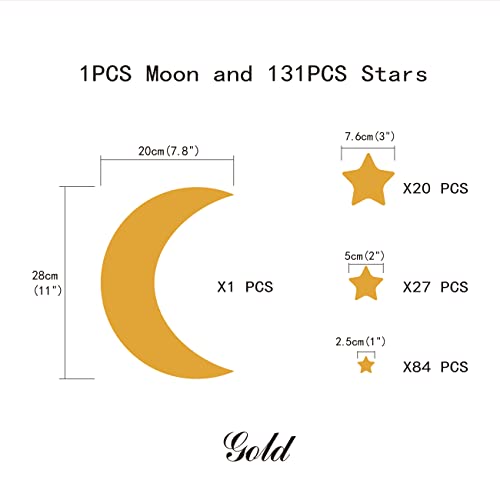 Moon and Stars Wall Decal Vinyl Sticker for Merry Christmas Room Decoration House Bedroom Design (Gold)
