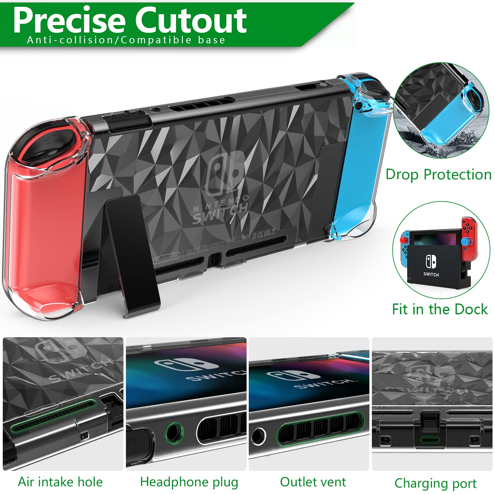 Mooroer Switch Accessories Bundle Compatible with Nintendo Switch, 27 in 1 Gift Kit with Carrying Case, Dockable Protective Case Cover, Screen Protector, Joycon Grip, Steering Wheel & More (Black)