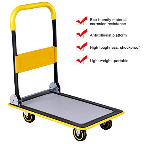 HWZQHJY Folding Aluminum Platform Truck, 330LBS Rolling Flatbed Cart Hand Platform Truck Push Dolly for Loading, Rolling Flatbed Hand Truck