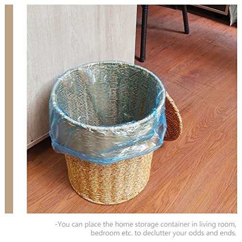 Zerodeko Small Trash Can, Imitation Rattan Woven Waste Bin with Lid, Waste Basket for Bedroom, Office, Kitchen, Boho Round Garbage Can Plastic Sundries Holder Laundry Basket for Bathroom
