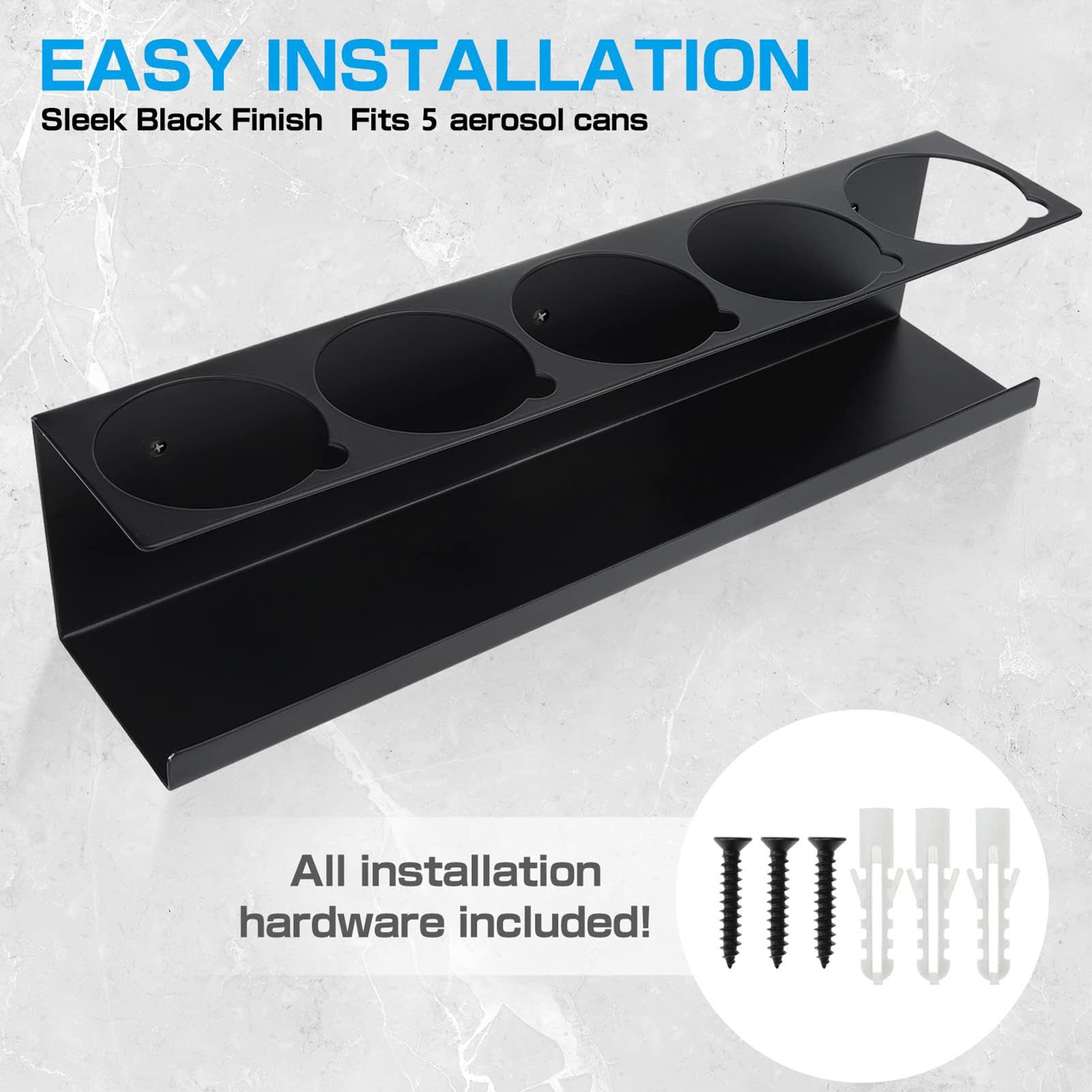 Spray Can Holder Rack Organizer - 5 Can Spray Bottle Holder | Lube Can Storage Rack | Can Holes Steel Spray Bottle Holder | Lube Can Storage Rack | Heavy Duty Paint Bottle Organizer Wall Mount Space