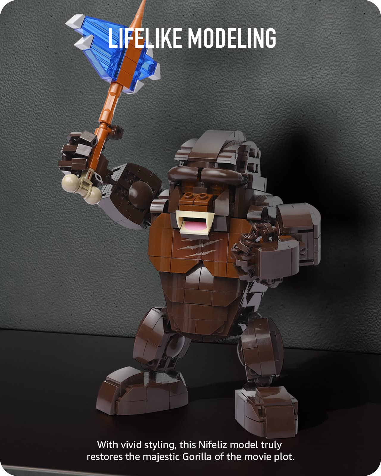 Nifeliz Gorilla, Legendary Gorilla Display Set, Iconic Monster Model Toy for Adult Gift Giving (566 Pieces)