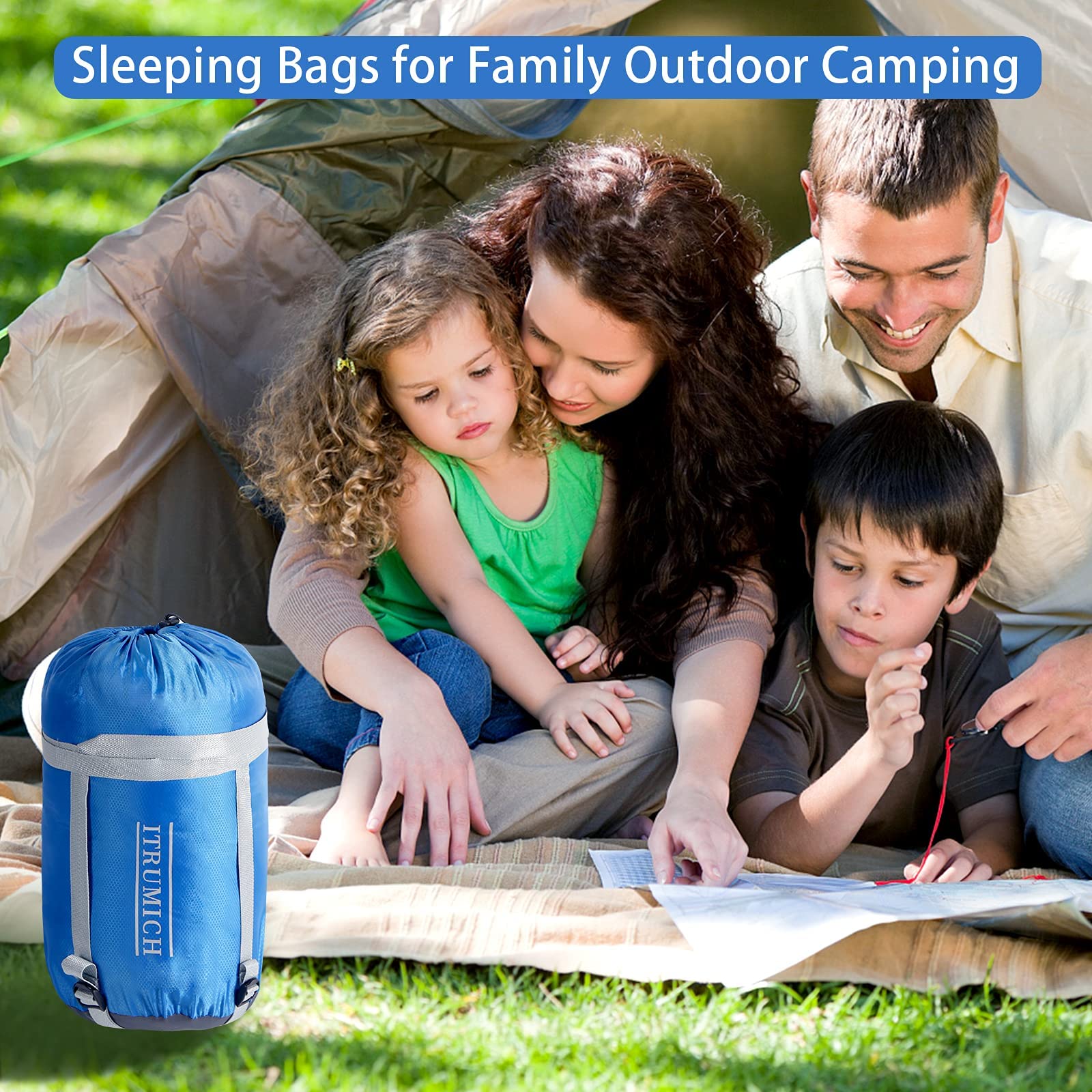ITRUMICH Camping Sleeping Bag 4 Season Ultralight and Compact Waterproof Backpacking Sleeping Bag for Adults Hiking and Camping (Navy Blue, Standard)