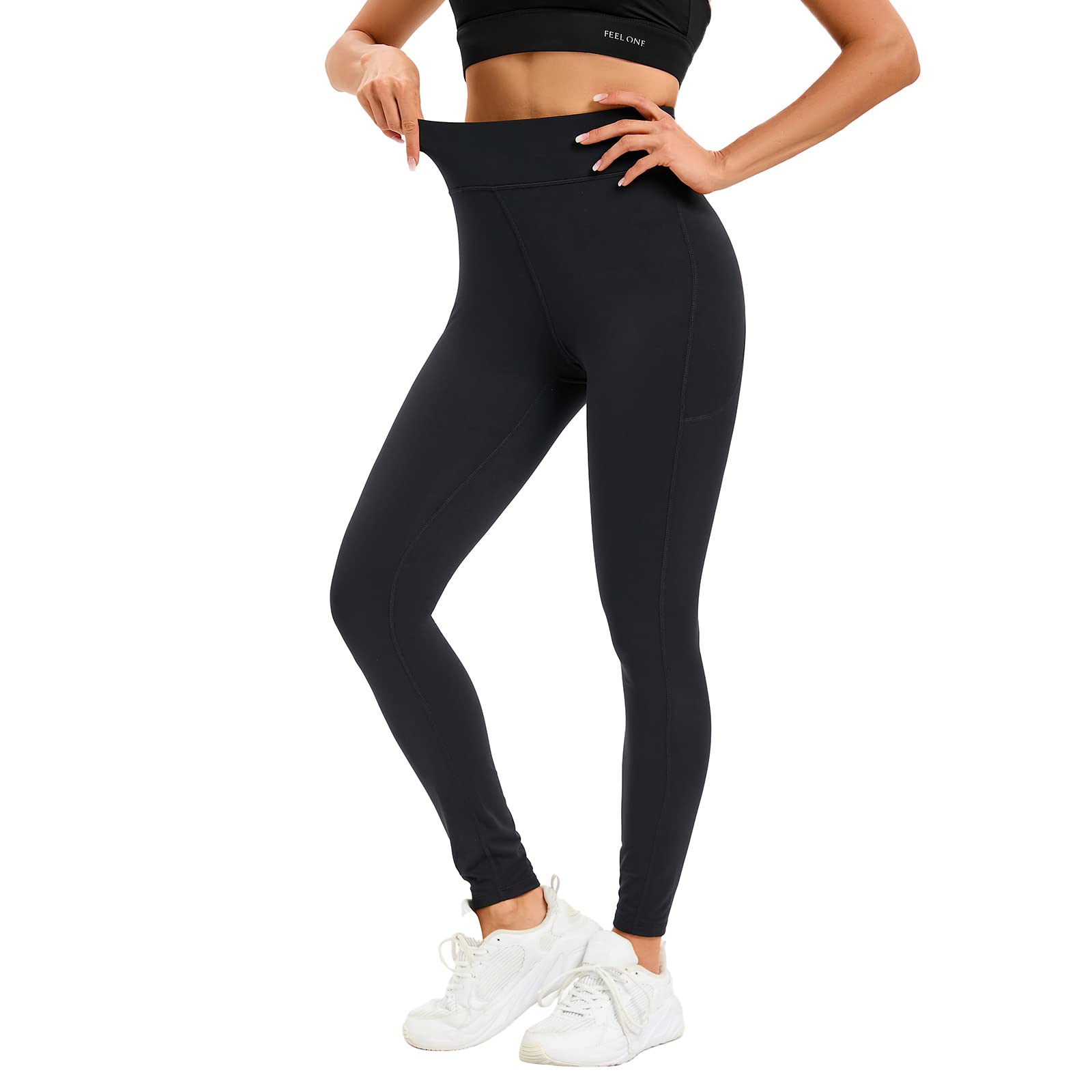 jorkolala Woman‘s Yoga Pants with Pockets Tummy Control, 4 Ways Stretch Workout Running Yoga Leggings Black