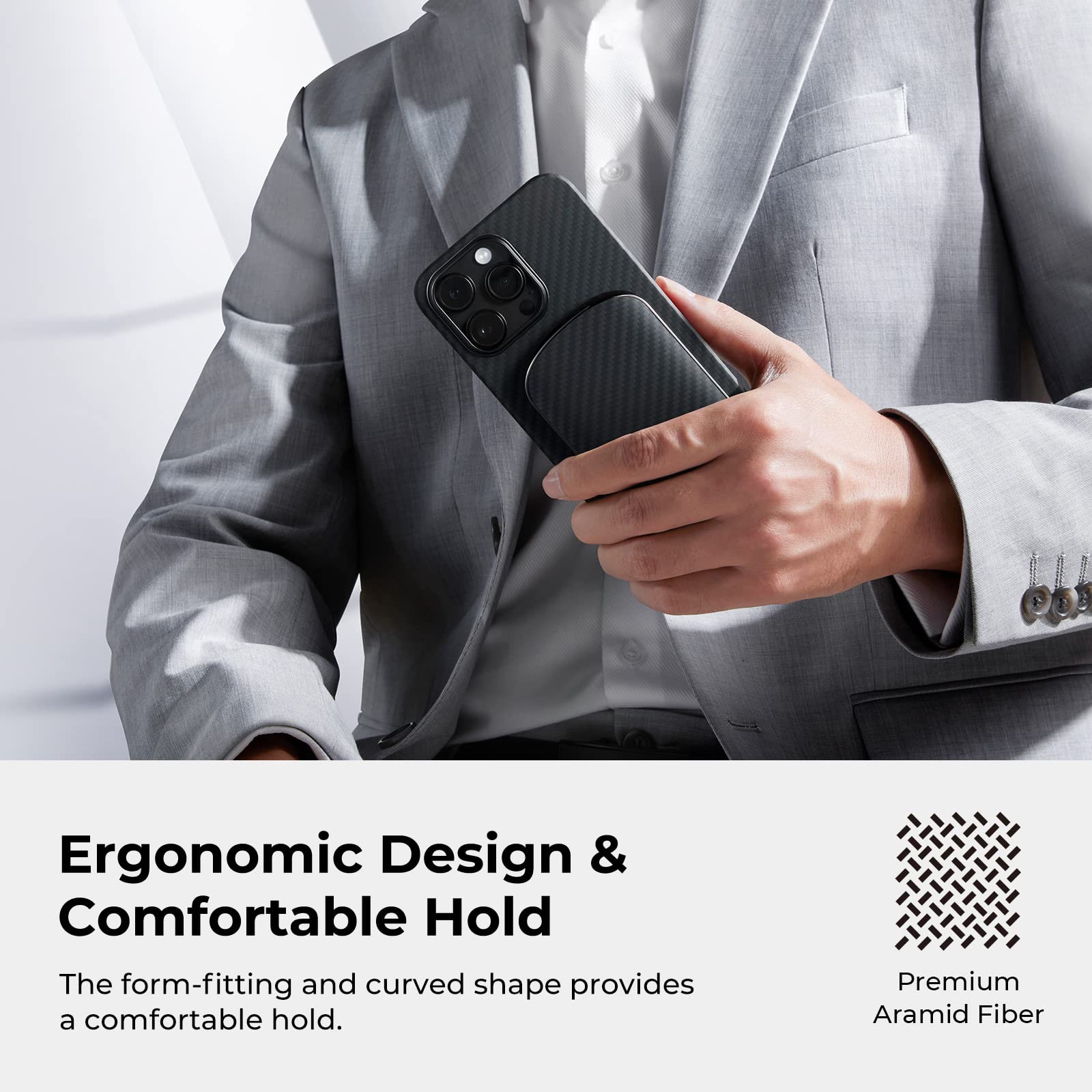 pitaka Wireless Portable Charger Power Bank for iPhone 14/13/12 Compatible with Mag Safe Battery Pack 4000mAh, 1500D Aramid Fiber Made, Black/Grey(Twill)