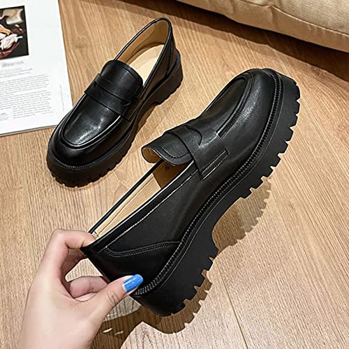 Leisure Women Artificial Leather Solid Color Autumn Thick Sole Square Heels Slip On Short Booties Prom Tennis Shoes Black