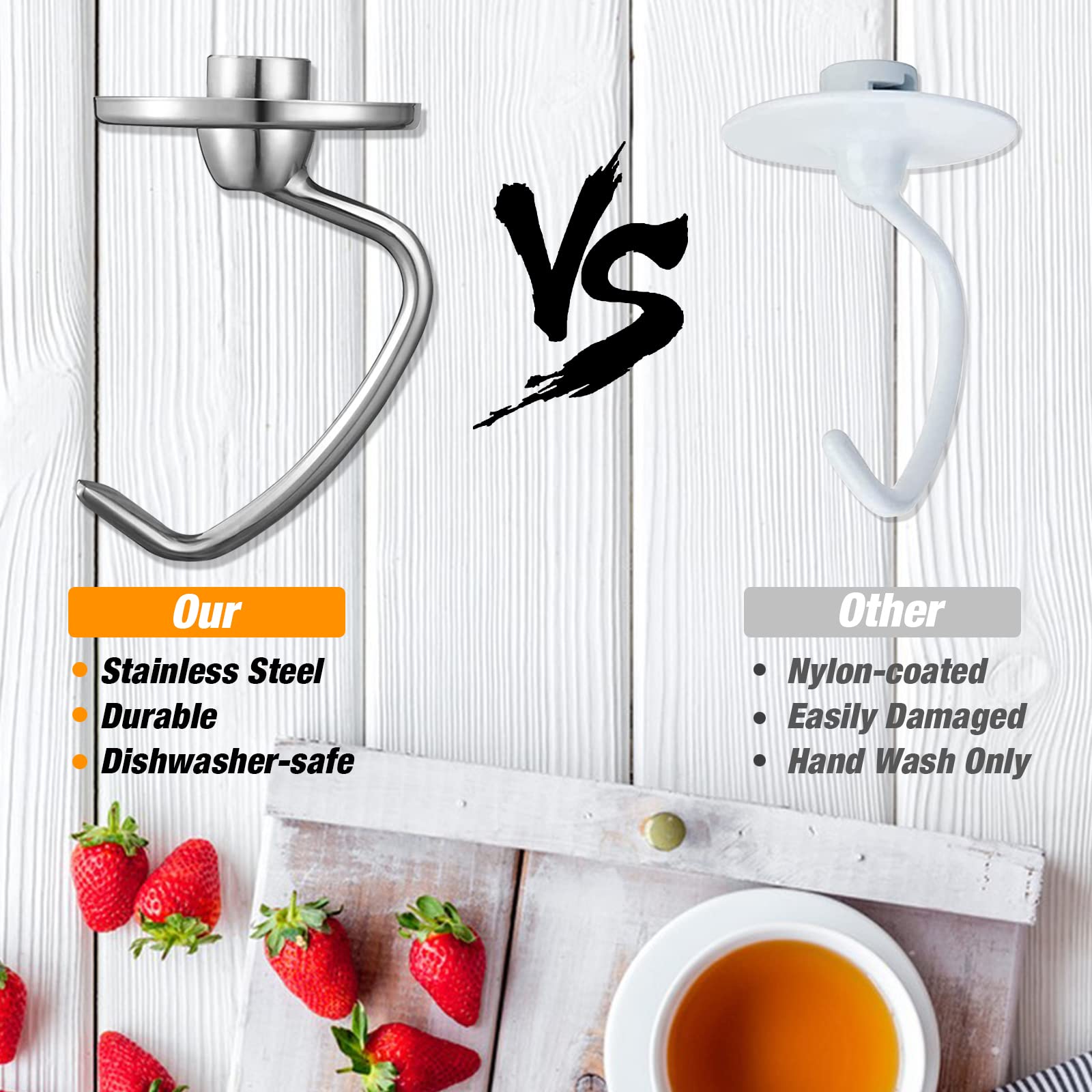 Kitchen Dough Hook For KitchenAid,Stainless Steel Kitchen Dough Hook For KitchenAid,Contain Stainless Steel Dough Hook Attachment, Stand Mixer Dough Hook for 4.5-5Q Tilt Mixer,Dishwasher Safe