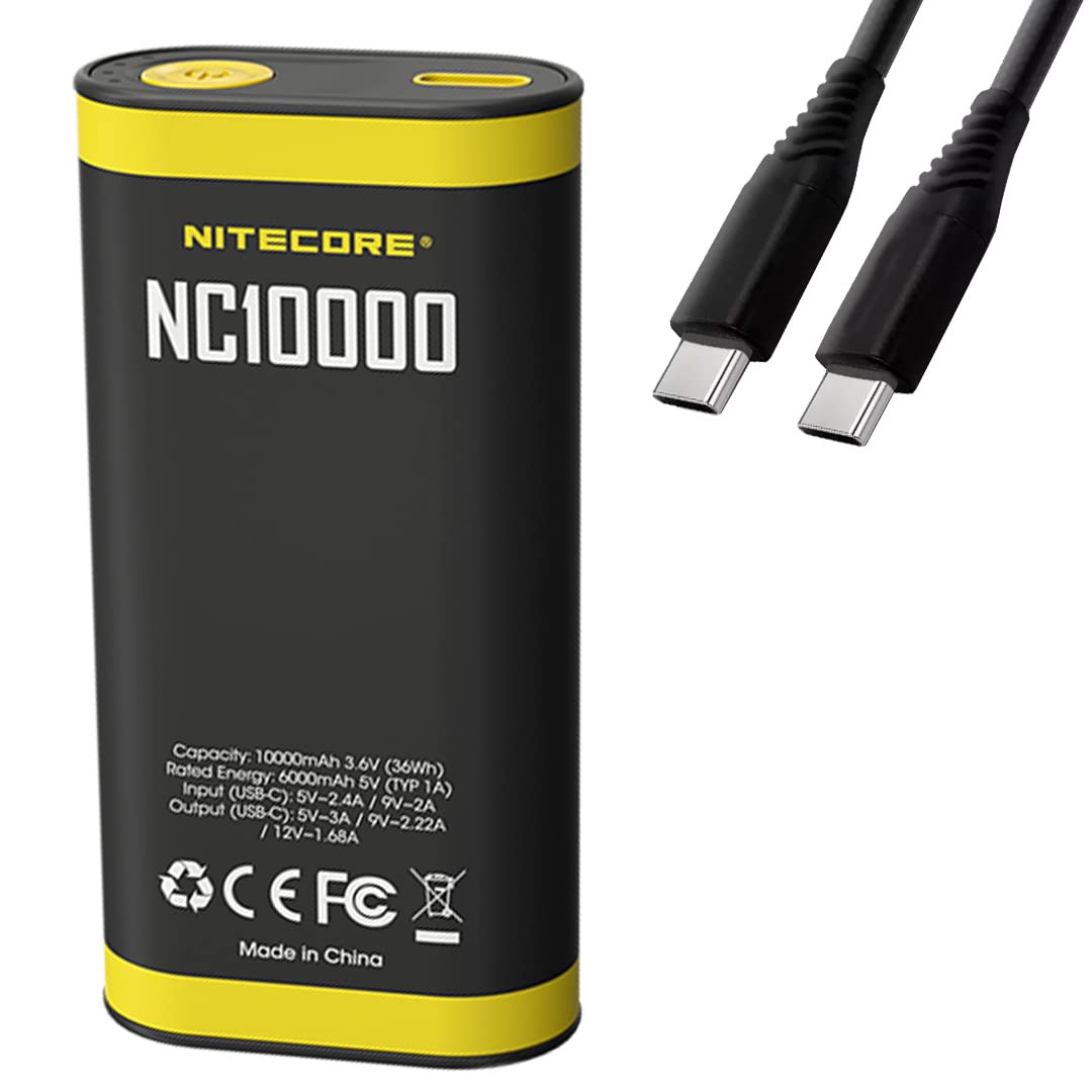 Nitecore NC10000 Outdoor Power Bank with Flashlight, 10000mAh USB-C Fast Charging QC PD with Lumentac Charging Cord