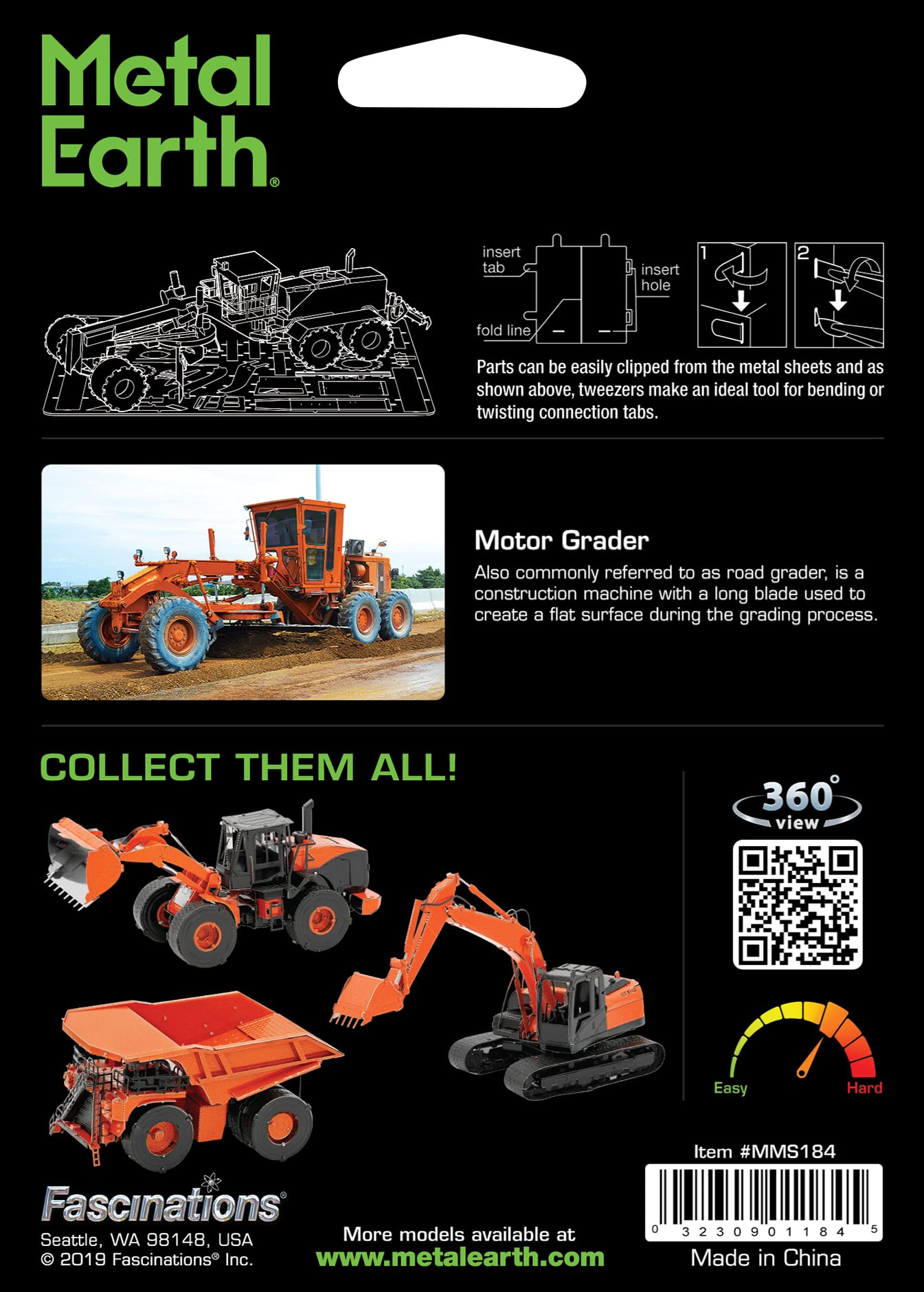 Metal Earth Fascinations Motor Grader 3D Metal Model Kit Bundle with Tweezers