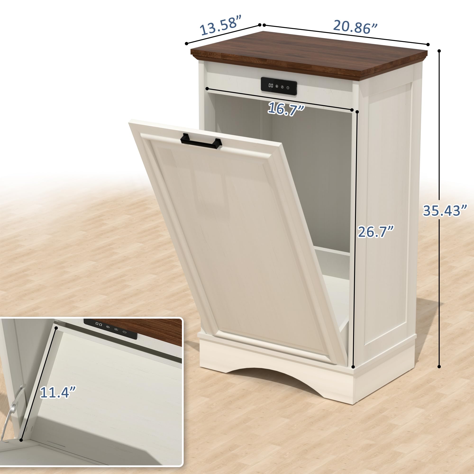 Spurgehom 13 Gallon Tilt Out Trash Cabinet Kitchen Waste Bins, Tilt-Out Laundry Sorter Cabinet with Deodorizing Function for Kitchen Living Room, Antique White